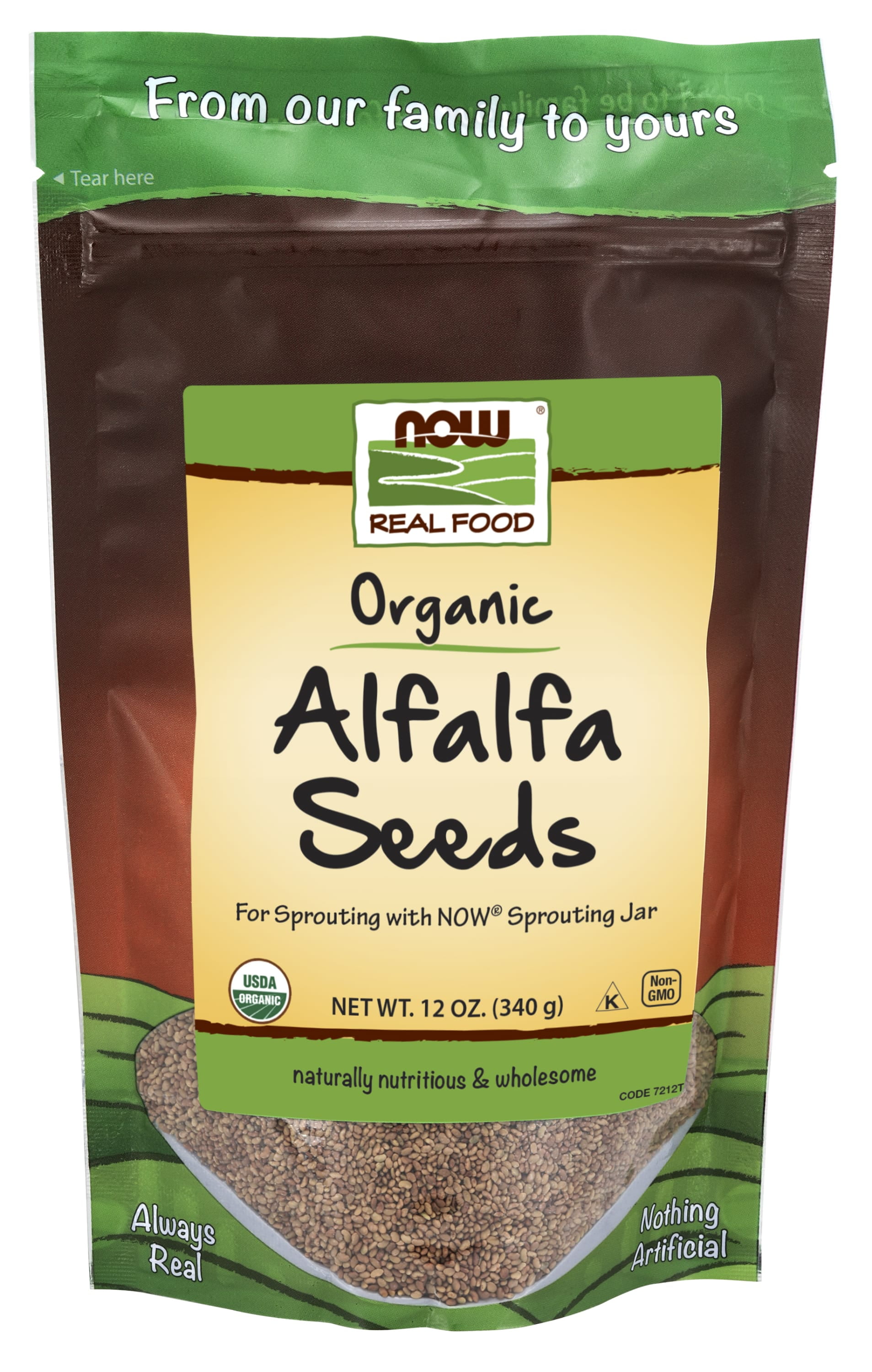 NOW Foods, Organic Alfalfa Seeds for Sprouting, Certified Non-GMO, 12 ...