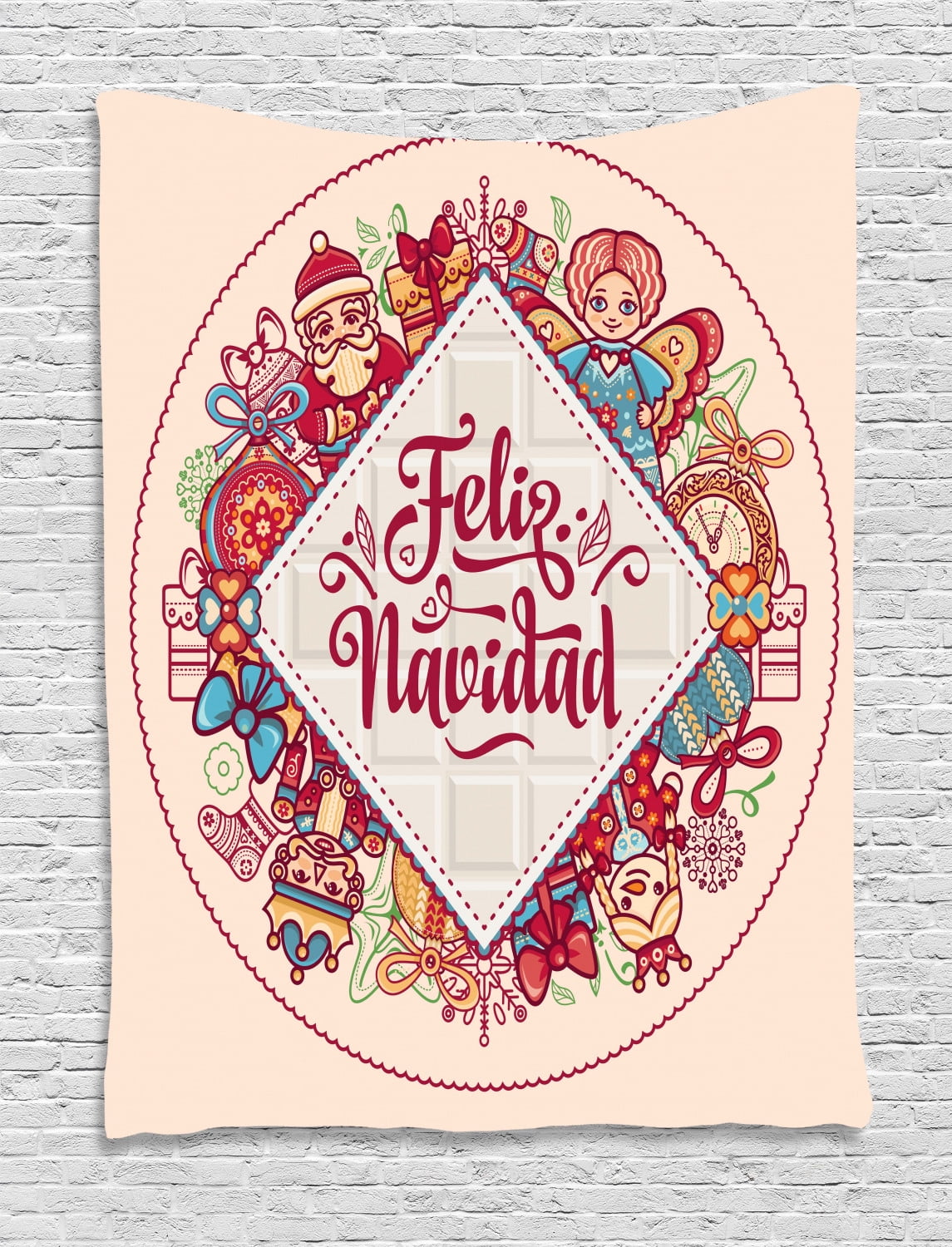 Spanish Tapestry, Christmas Elements and Celebration Theme Feliz ...