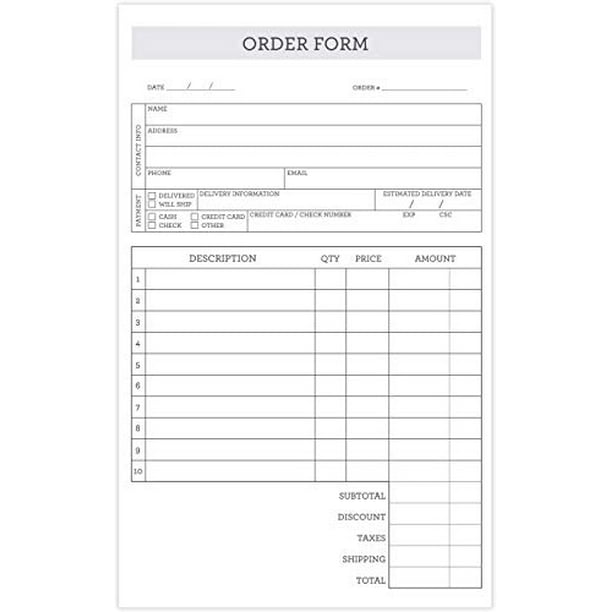 Simply Classic 2-Part Carbonless Order Form Pad / 50 Sets / 5.5" x 8.5 ...