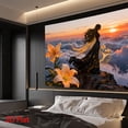 1pc Horizontal Modern Tapestry Wall Hanging - Woman & Lily Flower Cloud ...