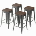 ZAFLY 26" Backless Bar Stool, Indoor/Outdoor, Metal Frame, Wood Seat ...
