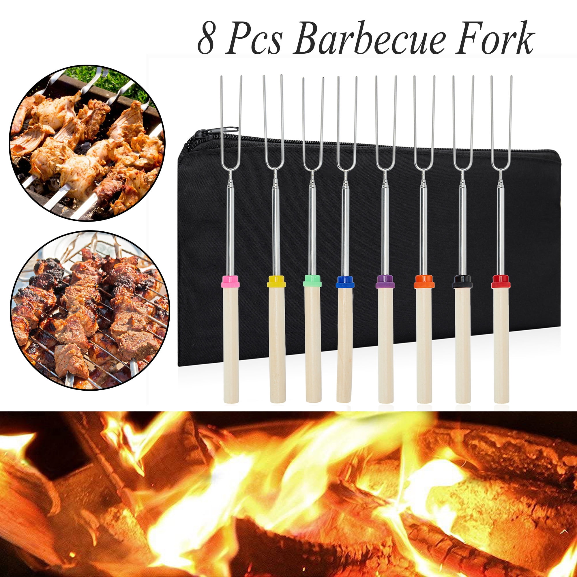 Marshmallow Roasting Sticks 8 Pcs Barbecue Forks 32inch Wooden Handle ...