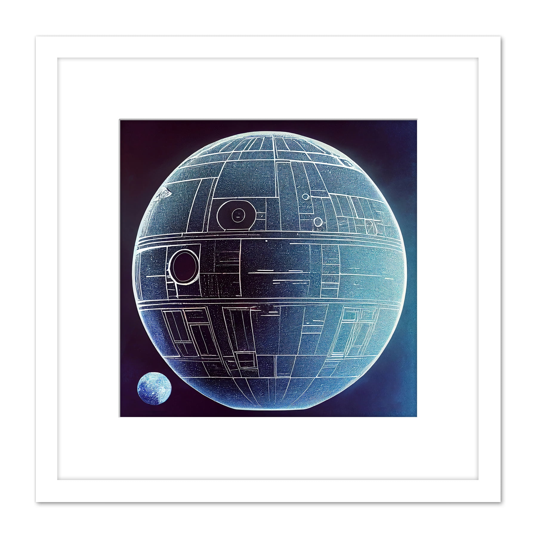 Death Star Space Station Design Exterior Blueprint Blue Illustration ...