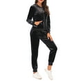 Gueuusu Womens 2 Piece Tracksuit Sets Velvet Velour Zip Up Hooded