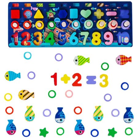 Magnetic Wooden Fishing Game Toy Number Shape Color Sorting Puzzle ...