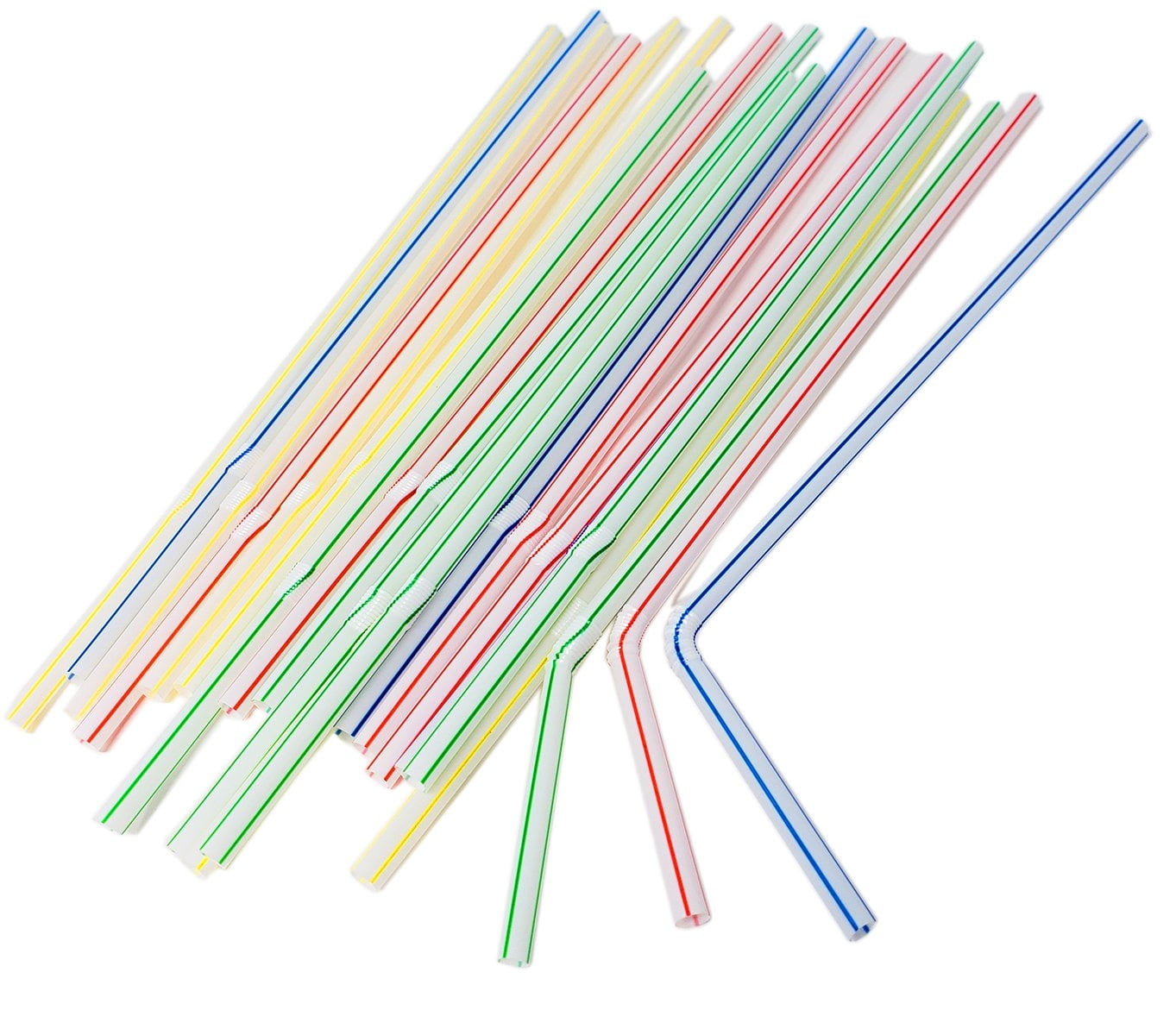 200/pk 8 inch Flexible Striped Colorful Disposable Bendy Plastic Straws