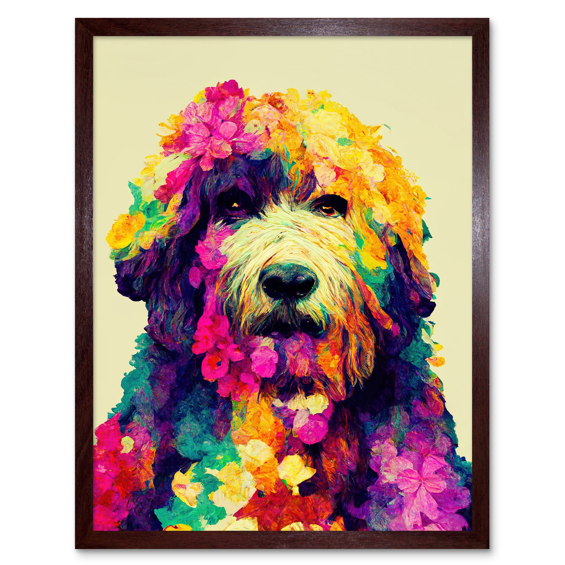 Colourful Vibrant Floral Labradoodle Dog Abstract Portrait Art Print ...