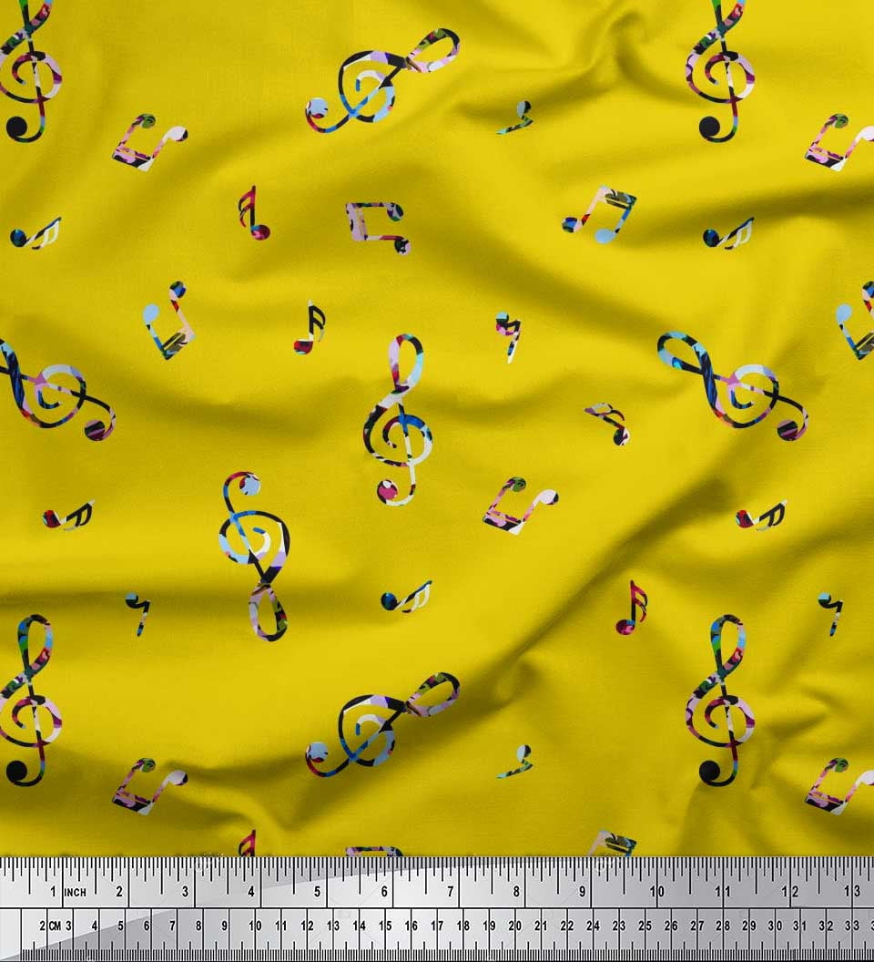 Soimoi Viscose Chiffon Fabric Notes Musical Instrument Print Fabric by ...