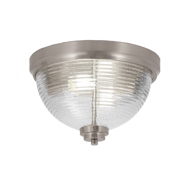 12" Flush Mount, 2-s Shown In Brushed Nickel Finish With Smoke Ribbed ...