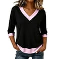 akafmk Plus Size Womens Colorblock Tops V Neck 3/4 Sleeve Patchwork ...