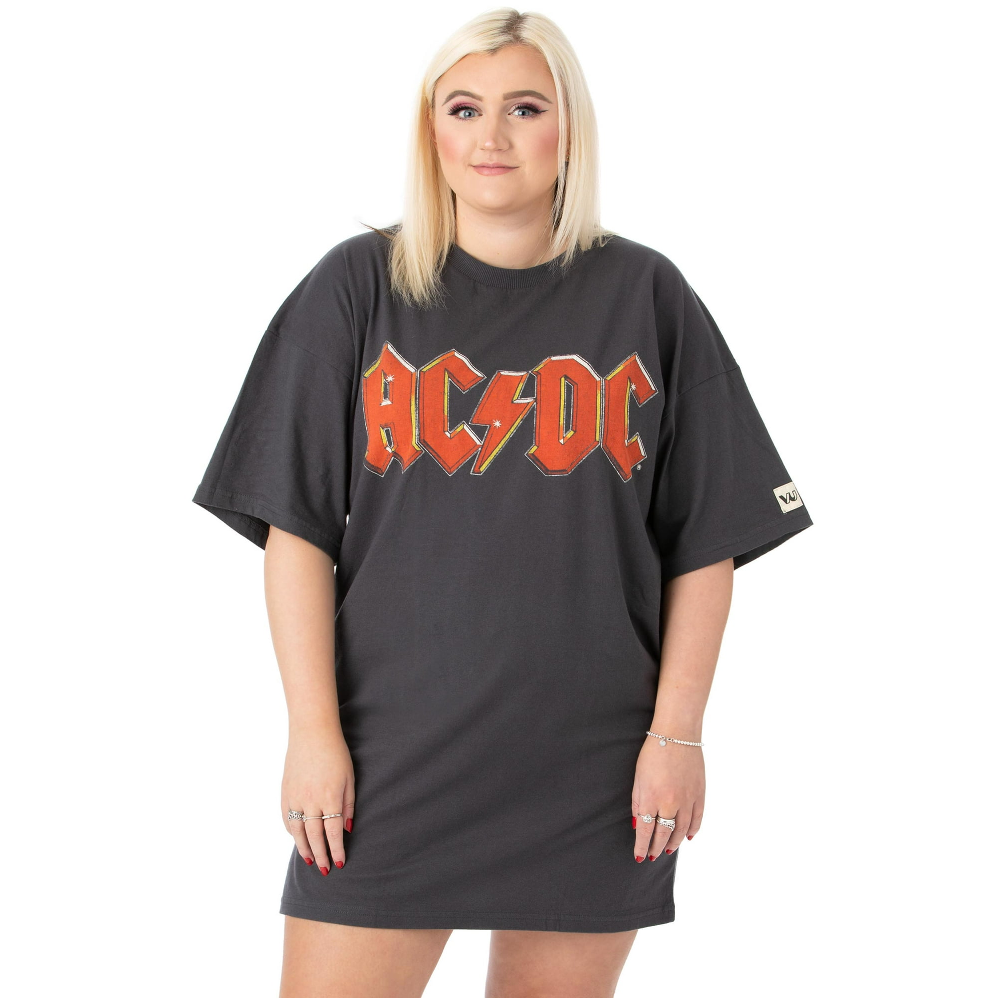Click here for Acdc Ac/Dc Womens Grey Logo Oversized Short Sleeve... prices