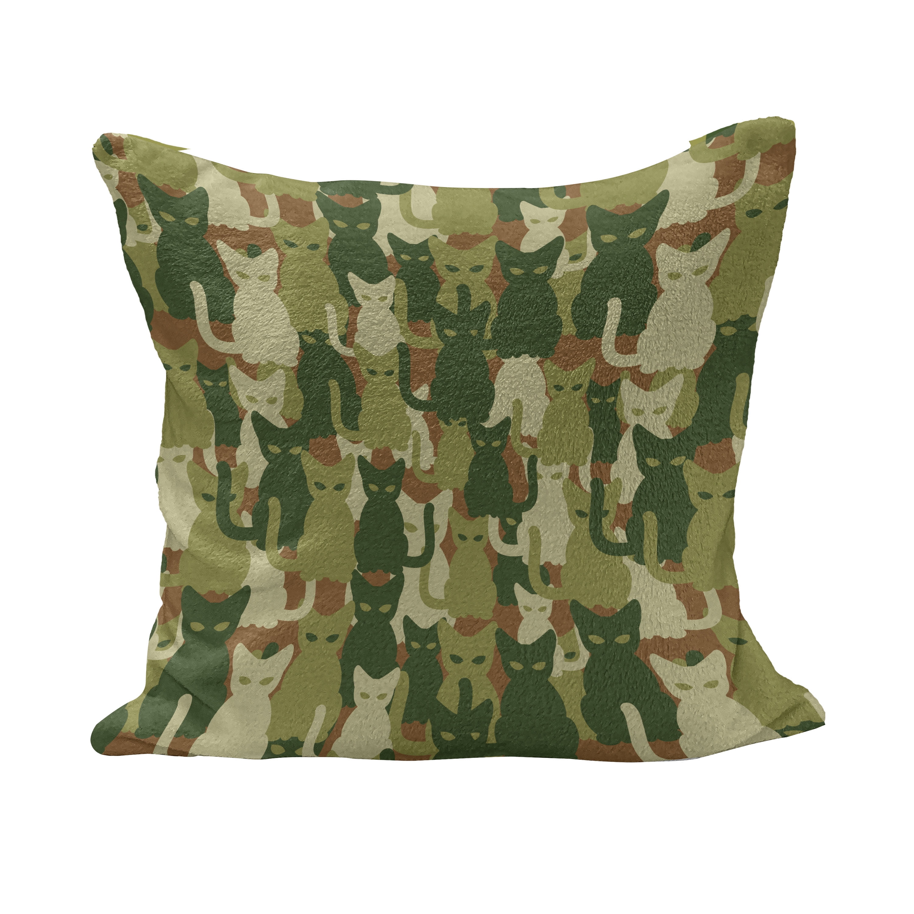 Camo Fluffy Throw Pillow Cushion Cover, Kitten Silhouette Protective ...