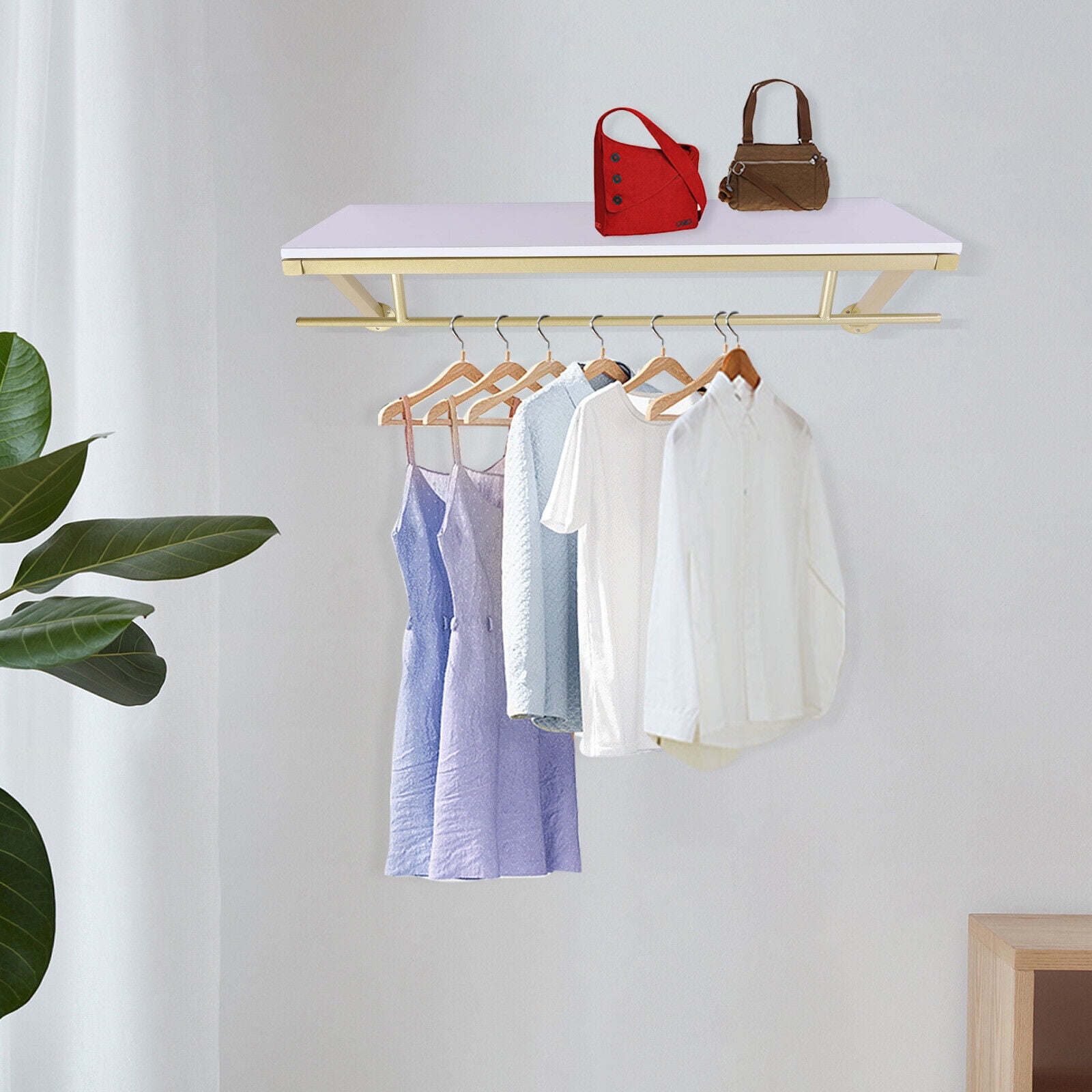 Miumaeov Clothes Rack with Top Shelf Wall Mounted Garment Rack Heavy ...
