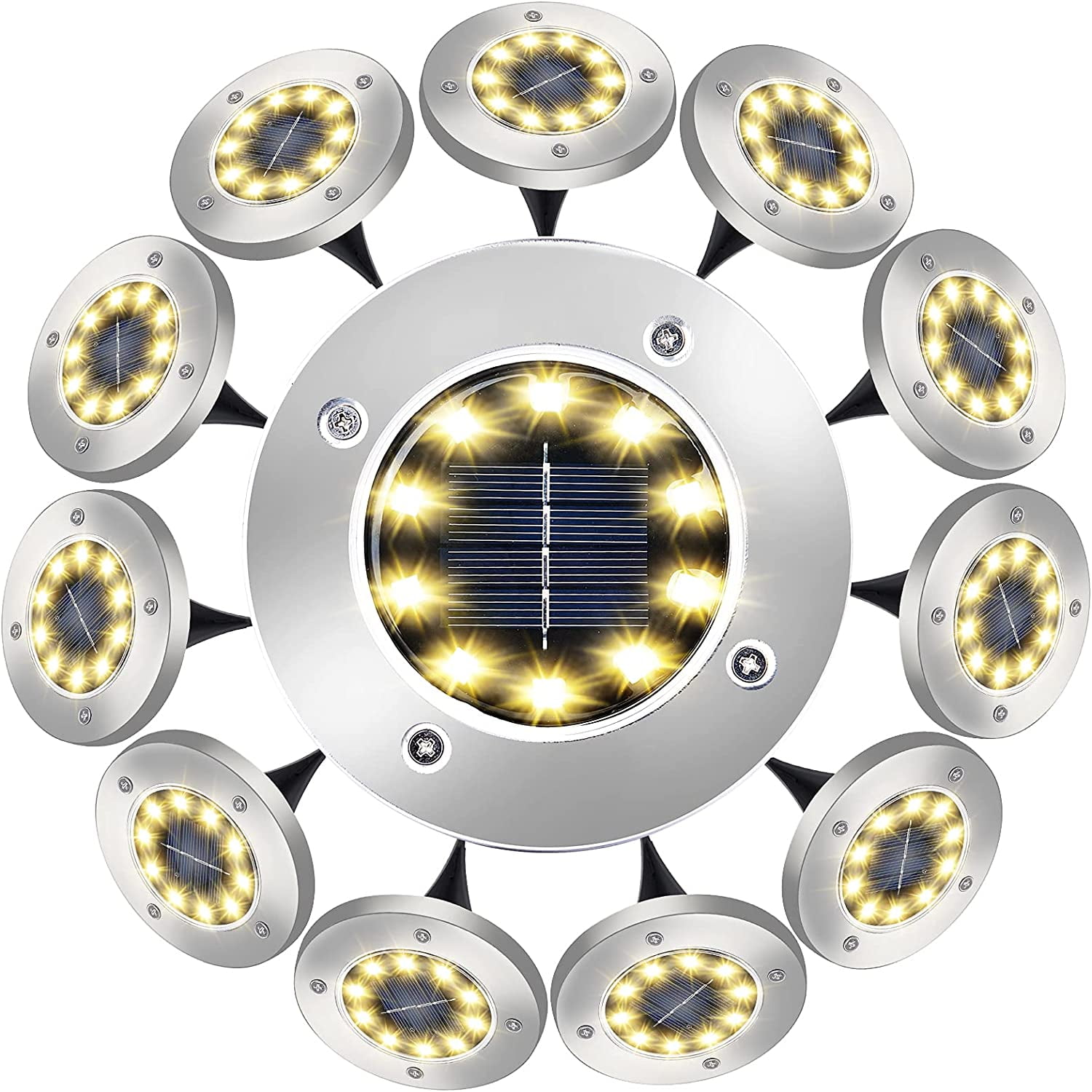 Solar Ground Lights 12 Pack - 10 Led Solar Garden Lights Outdoor，Disk ...