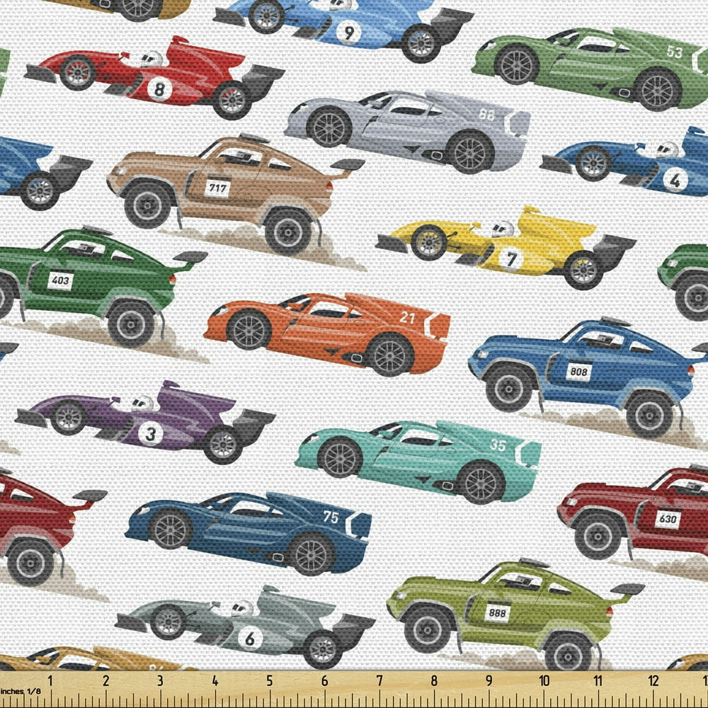 Race Car Fabric by the Yard Upholstery Diagonally Arranged Colorful ...