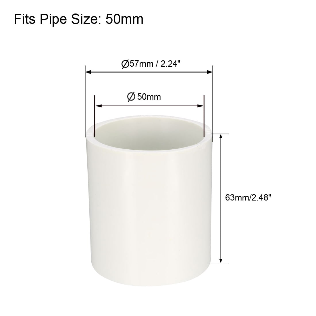 50mm Straight PVC Pipe Fitting Coupling Adapters Connector 5 Pcs ...