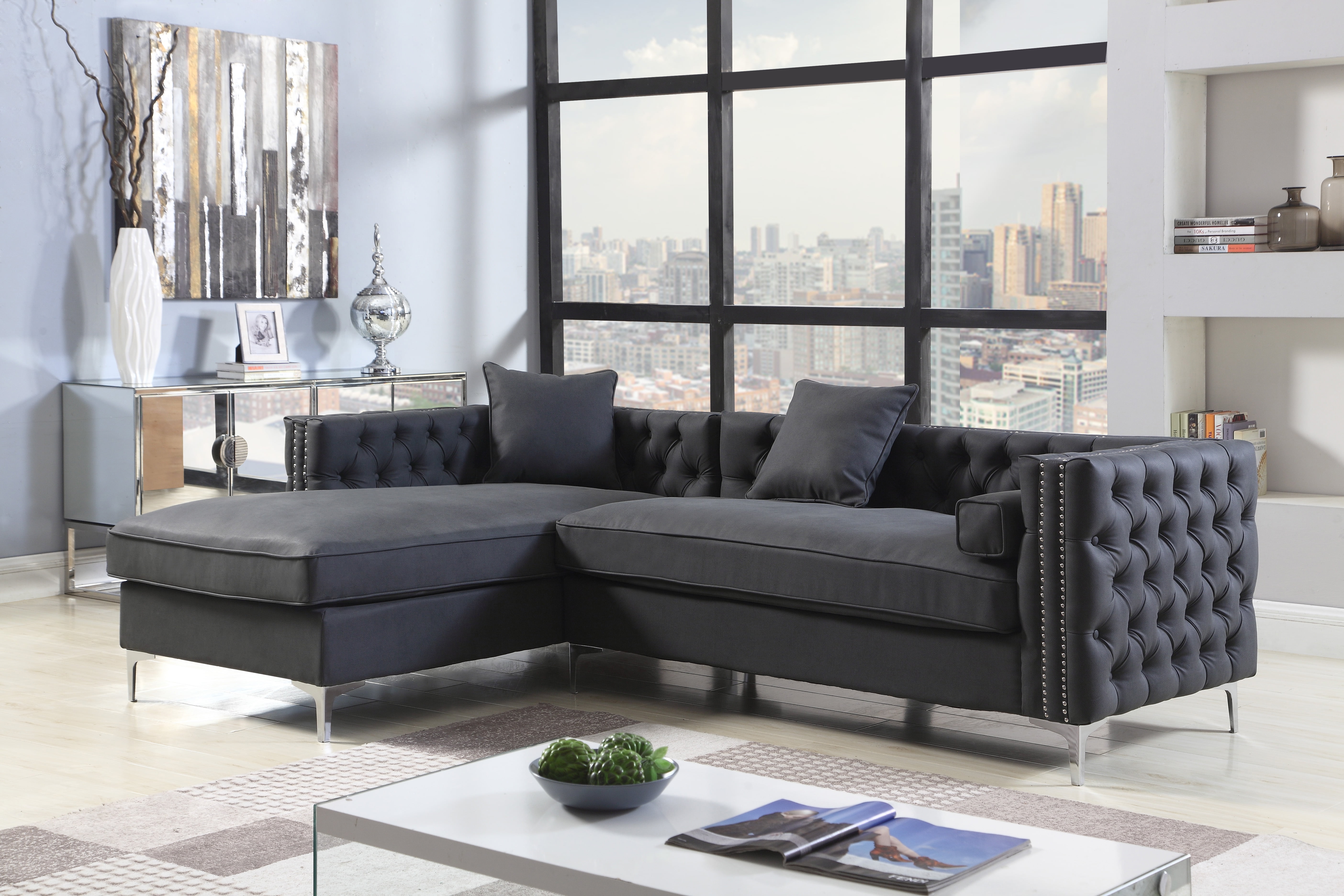 Chic Home Monet Left Hand Facing Sectional Sofa L Shape Chaise PU ...