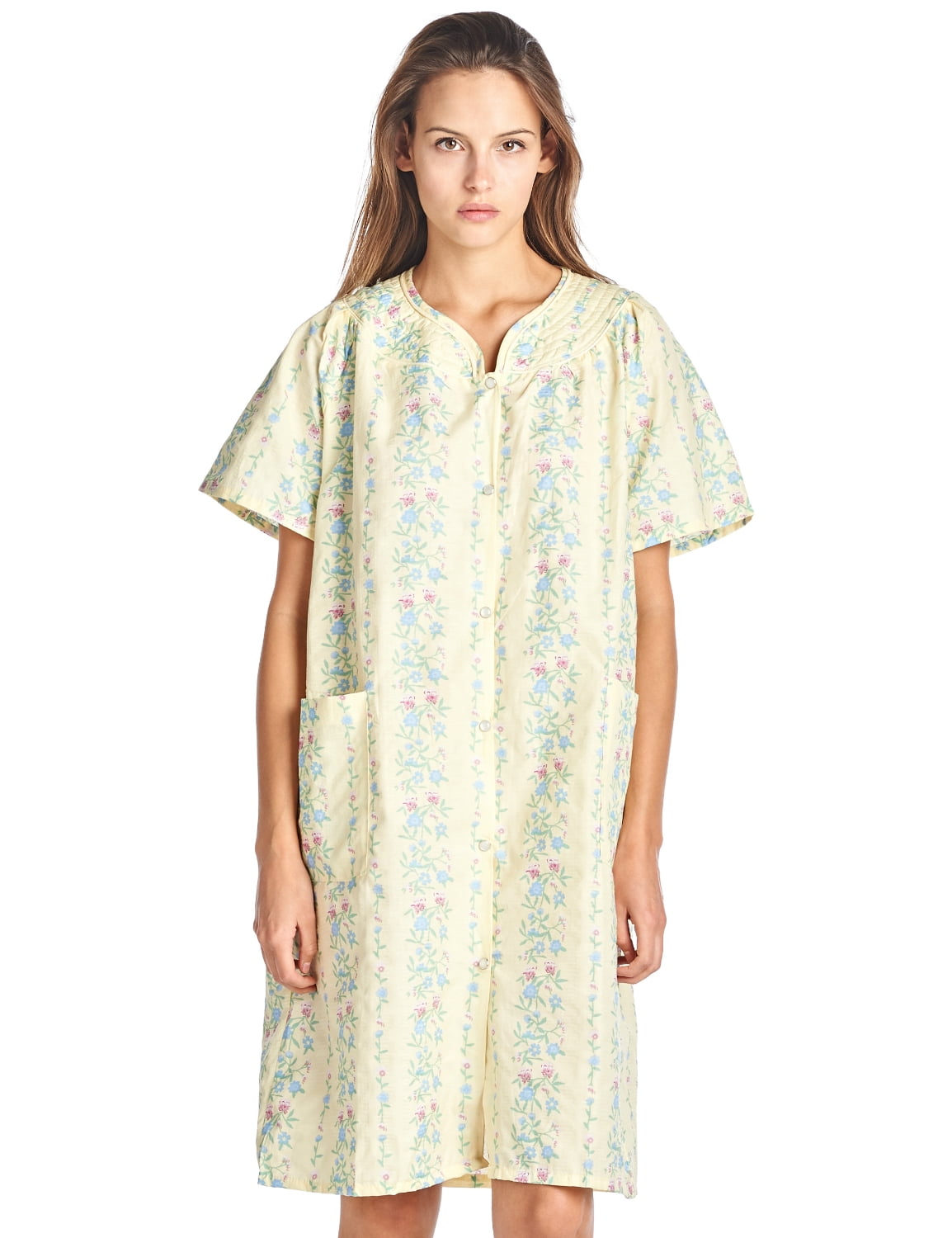 Casual Nights Women's Floral Woven Snap-Front Lounger House Dress ...