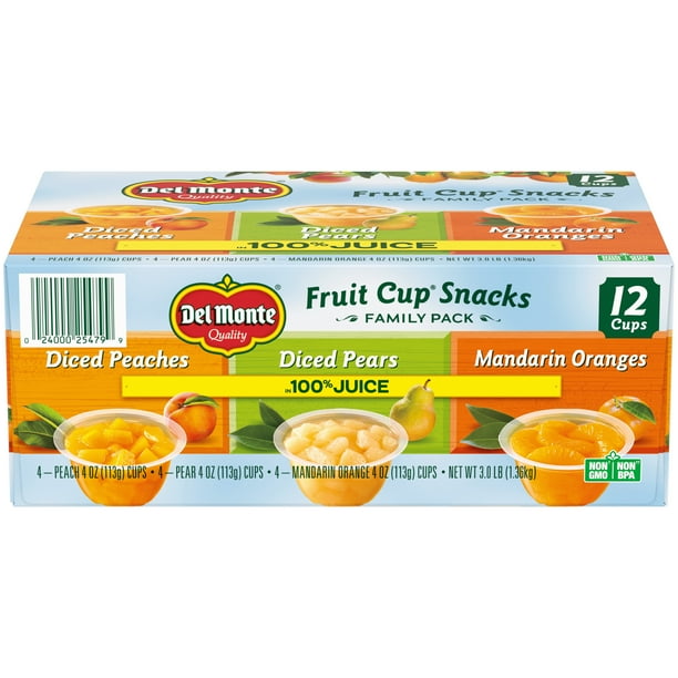 (12 Cups) Del Monte Fruit Cup Snacks, Variety Pack, 100% Juice, 4 oz ...