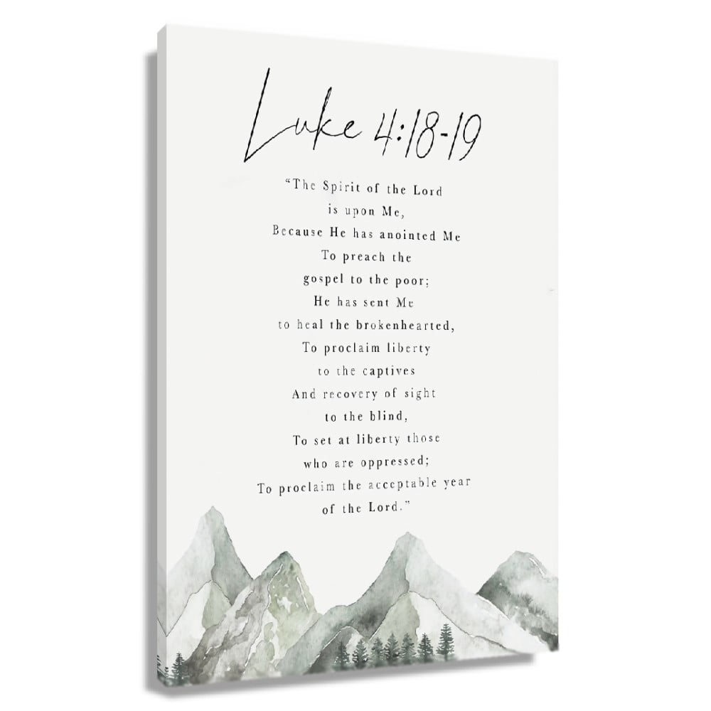 Bible Verse Posters Luke 4 18-19 Mountain Wall Art For Bathroom ...