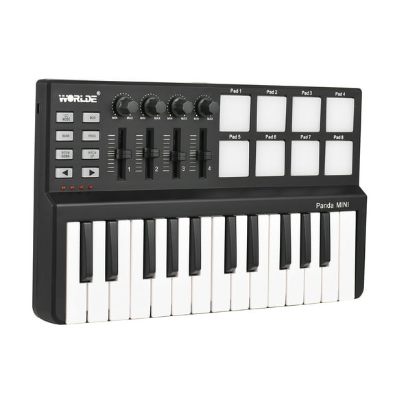 WORLDE Panda Mini USB MIDI 25-Key Controller, 8 Backlit Drum Pads ...