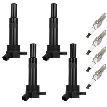 Set of 4 UF652 Engine Ignition Coils & Spark Plugs for Hyundai Kia Dodge Accent Veloster Rio ...