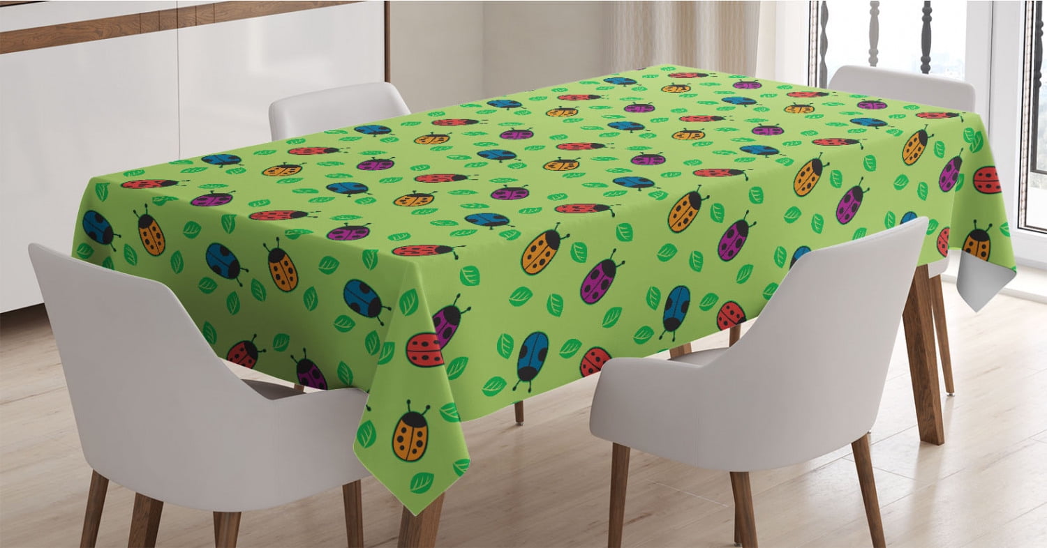 Ladybug Tablecloth, Little Bugs for Luck Wish Totem Leaves Nature Eco ...