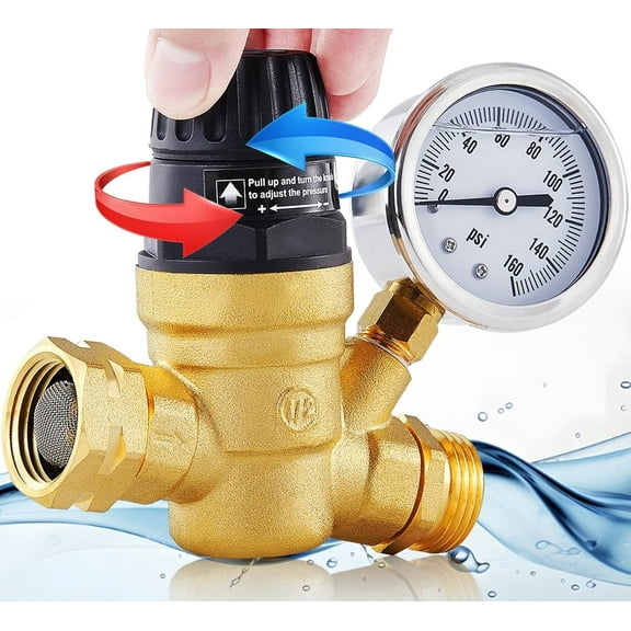 RV Water Pressure Regulator Valve, Brass Lead-Free Adjustable Water ...