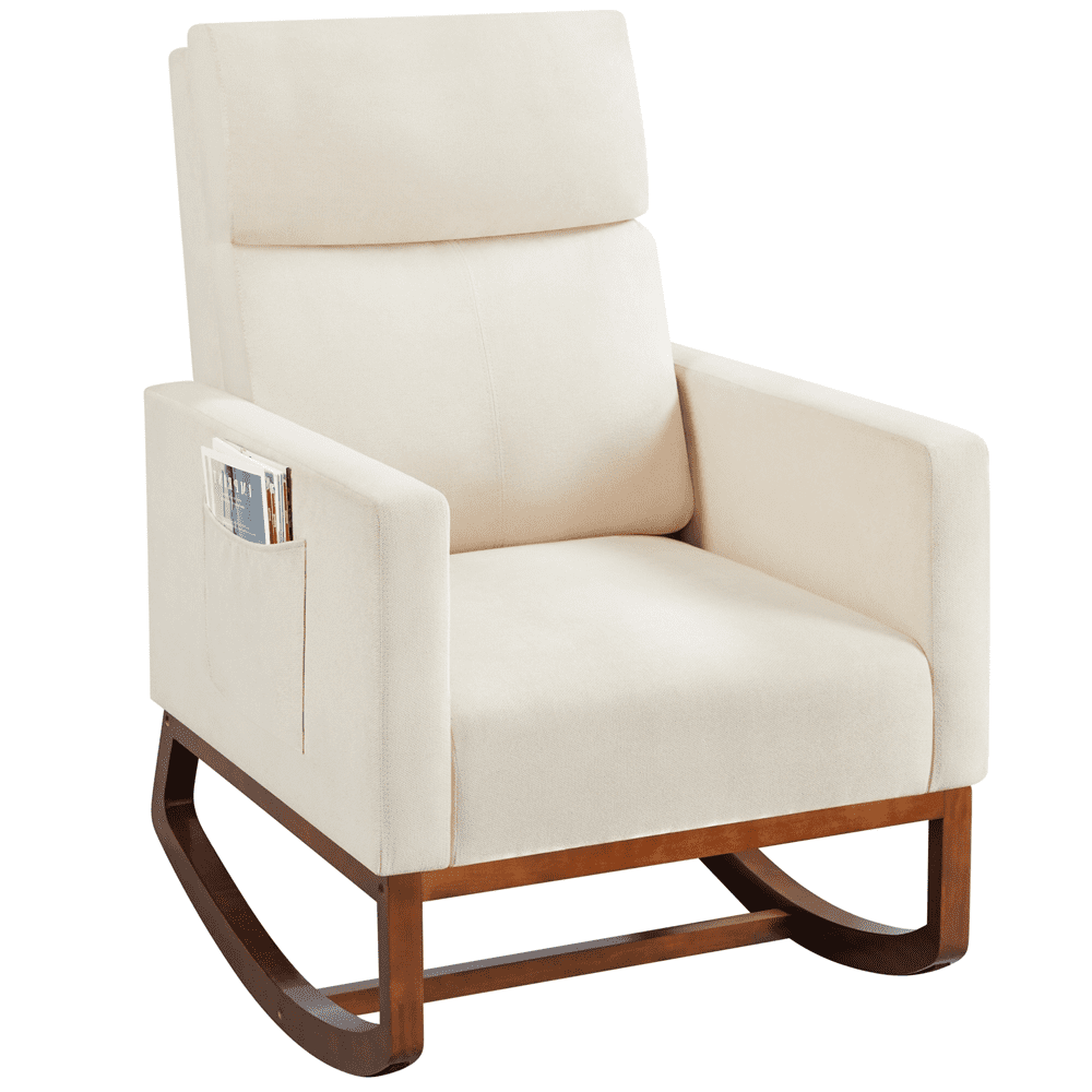 Yaheetech Polyester Upholstered Rocking Chair with Rubber Wood Legs for ...