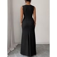 Black Sleeveless Square Neck Rhinestone Waist Fitted Slit Elegant ...