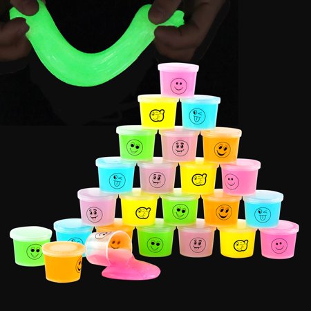 24 Pack Glow in The Dark Slime with Emoji Face Emoticon, Multi Colors ...