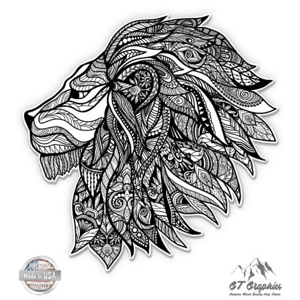 Lion Ornamental Drawing - 3" Vinyl Sticker - For Car Laptop I-Pad Phone ...