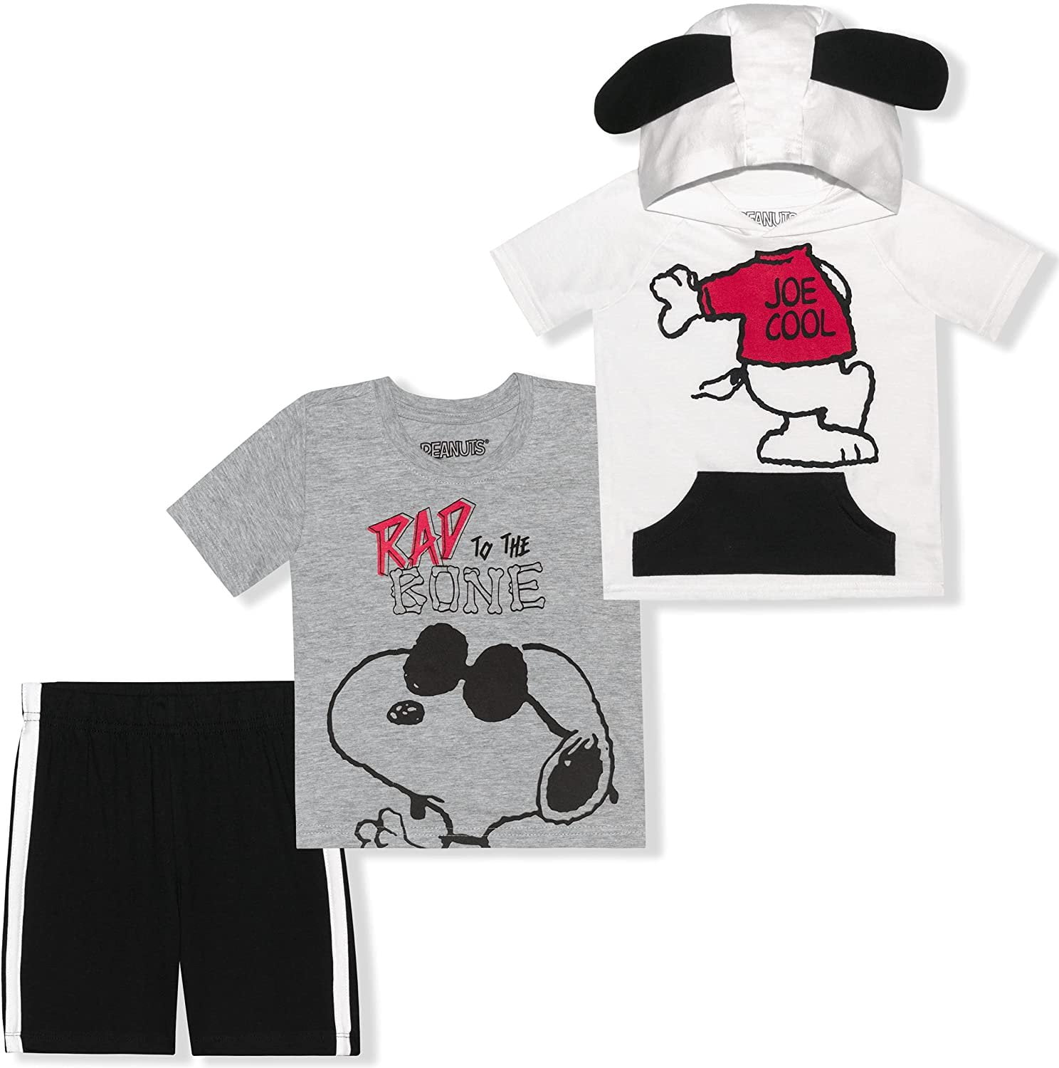 Snoopy Boys 3 Piece Hooded Tee and Short Set, Toddler - Walmart.com