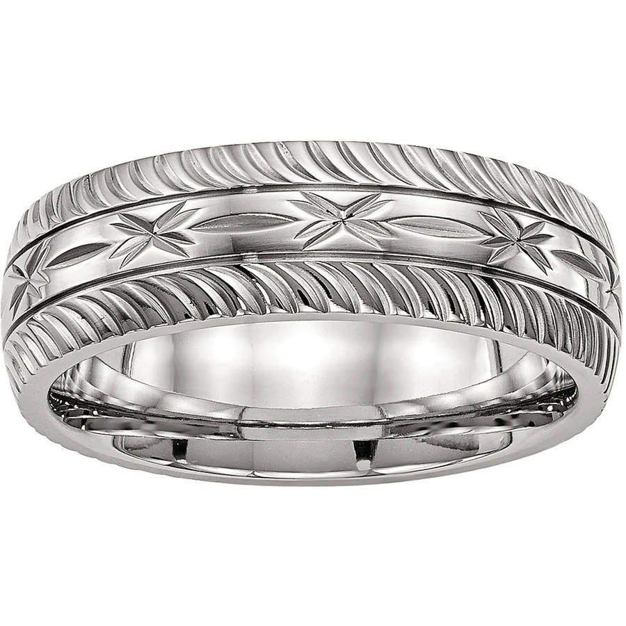 Stainless Steel Polished Diamond Cut Ring - Walmart.com