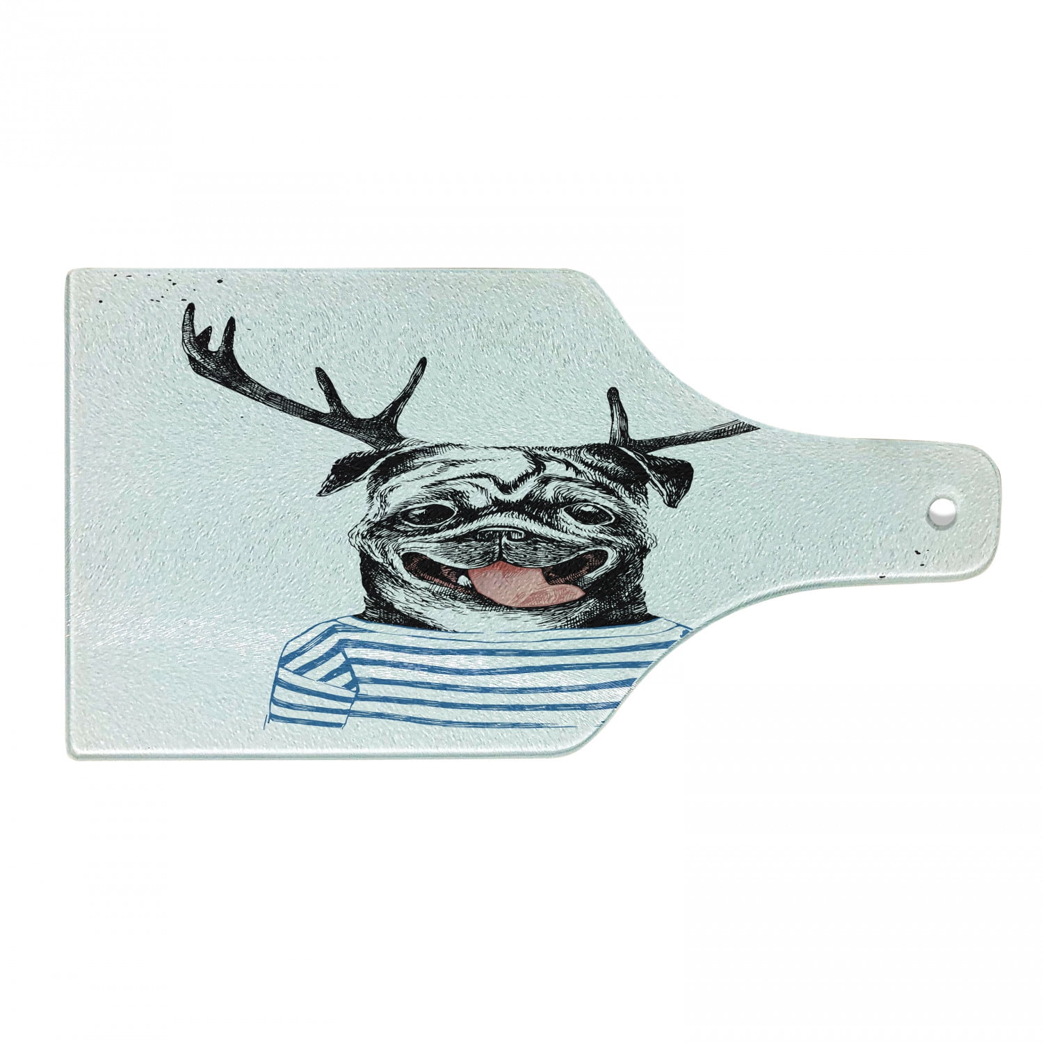Pug Cutting Board, Hipster Dog with Antlers Hand Drawn Surreal Funny ...