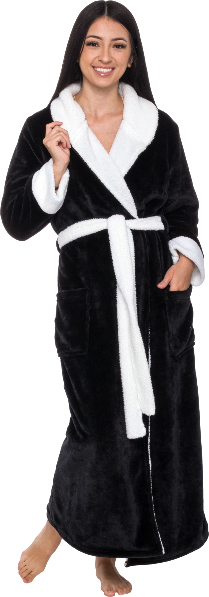 Silver Lilly Womens Luxury Fleece Robe - Fully Lined Plush Sherpa Bathrobe (Black, Small-Medium ...
