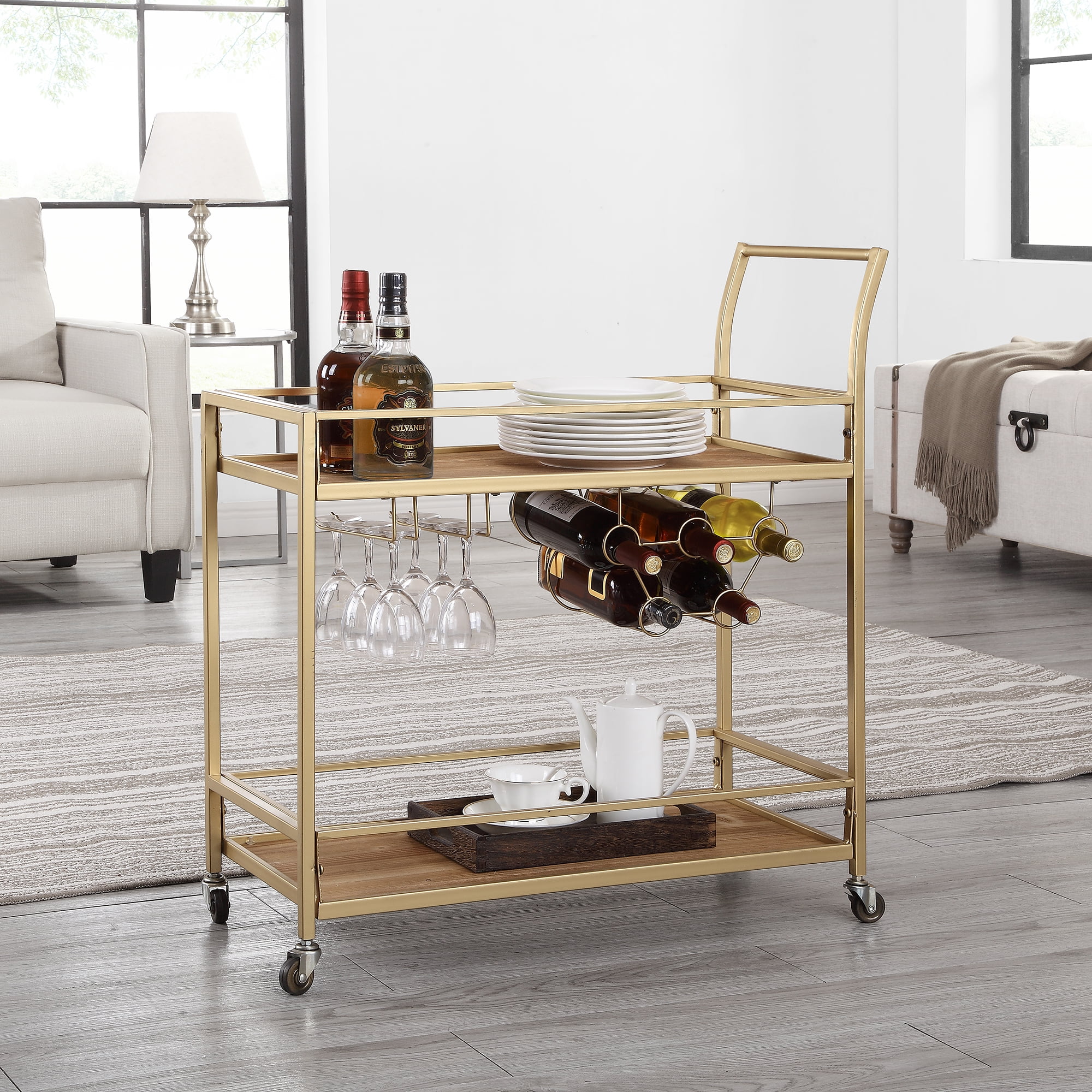 FirsTime & Co.® Francesca Bar Cart, American Crafted, Gold, 30 x 13 x ...