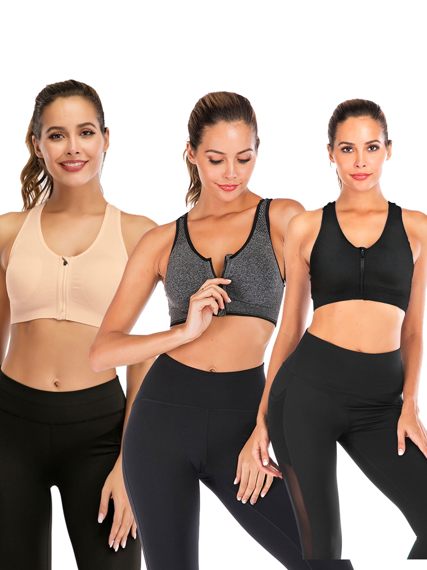 YouLoveIt Women Sport Bras Front Zipper Closure Stretch Tank Top ...