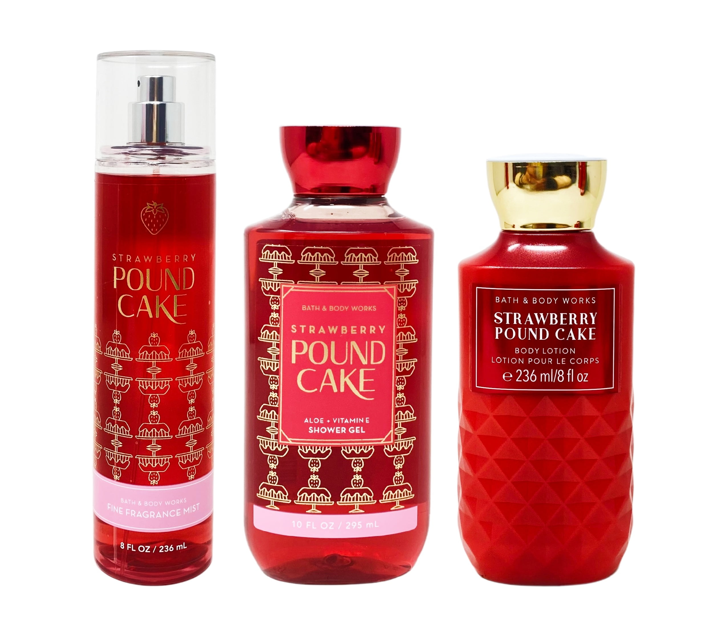 Bath And Body Works Strawberry Pound Cake 3 Piece T Set Fragrance