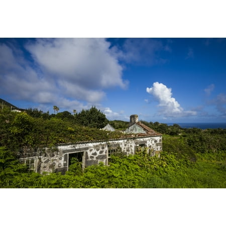 Portugal, Azores, Faial Island, Norte Pequeno. Ruins of building ...