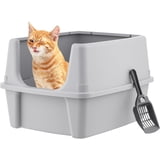 IRIS USA Large Cat Litter Box with Scatter Shield and Scoop, Open Top ...