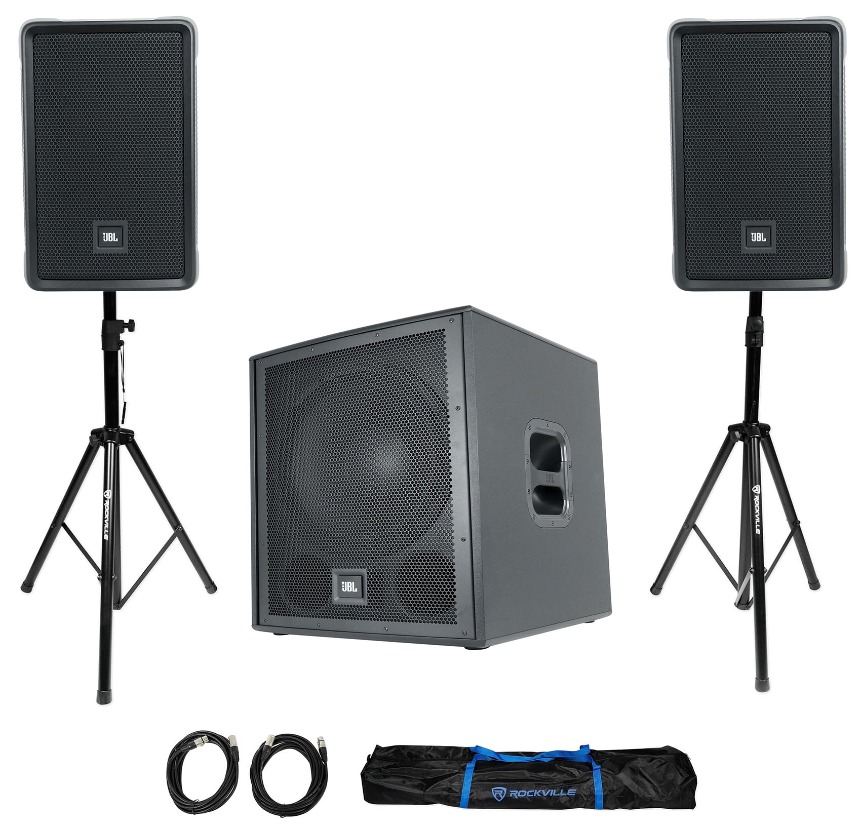 (2) JBL IRX108BT 8" 1000w Powered PA Speakers w/ Bluetooth+15" Powered ...