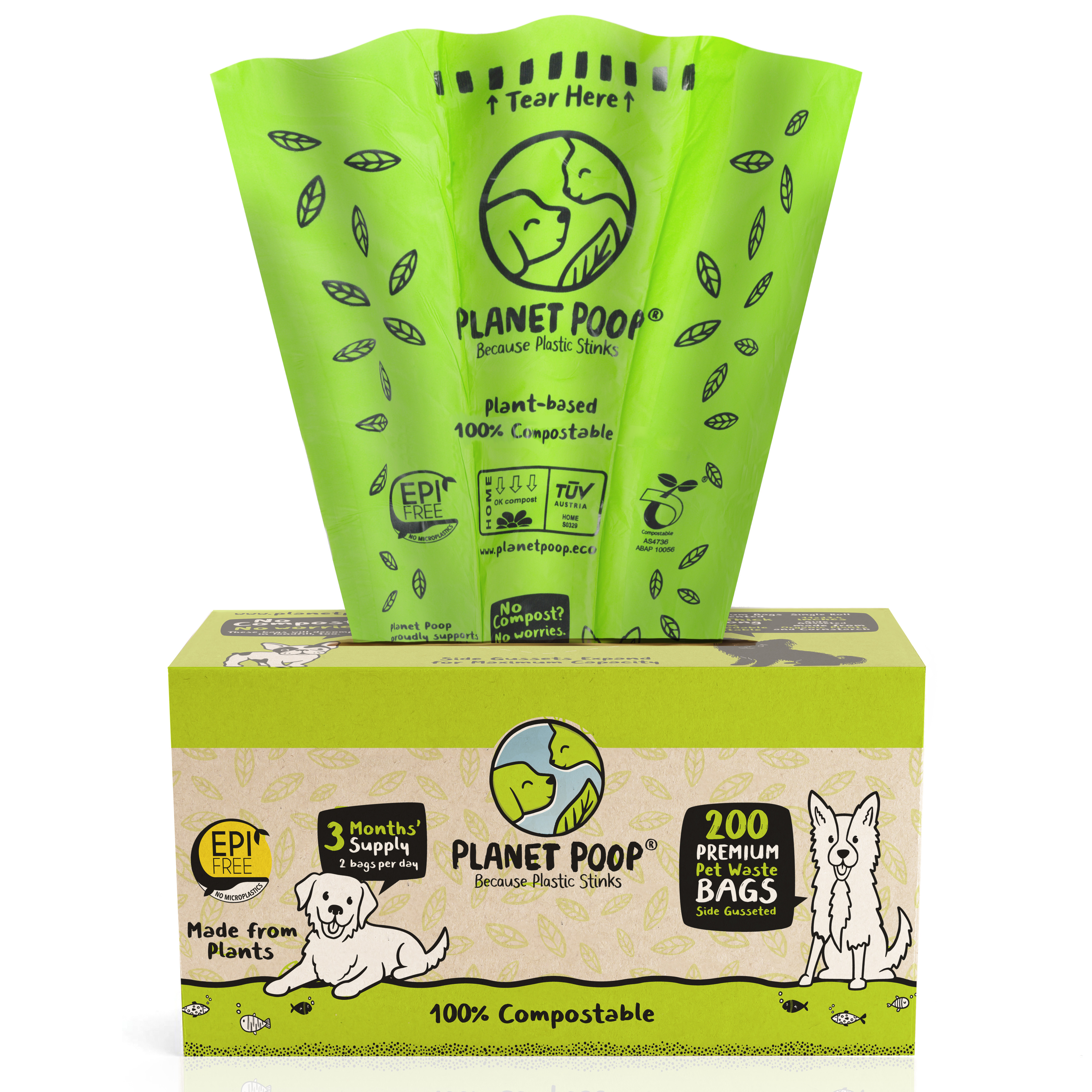 PLANET POOP Home Compostable Dog Poop Bags, Large Single Roll 200 Grab ...