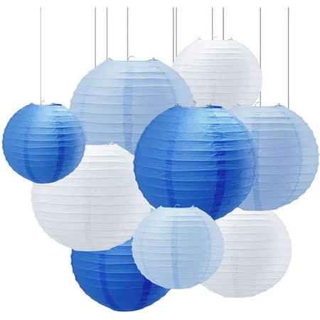 18 PCS Paper Lanterns Decorations, Hanging Blue Paper Lanterns, 4" 6" 8 ...