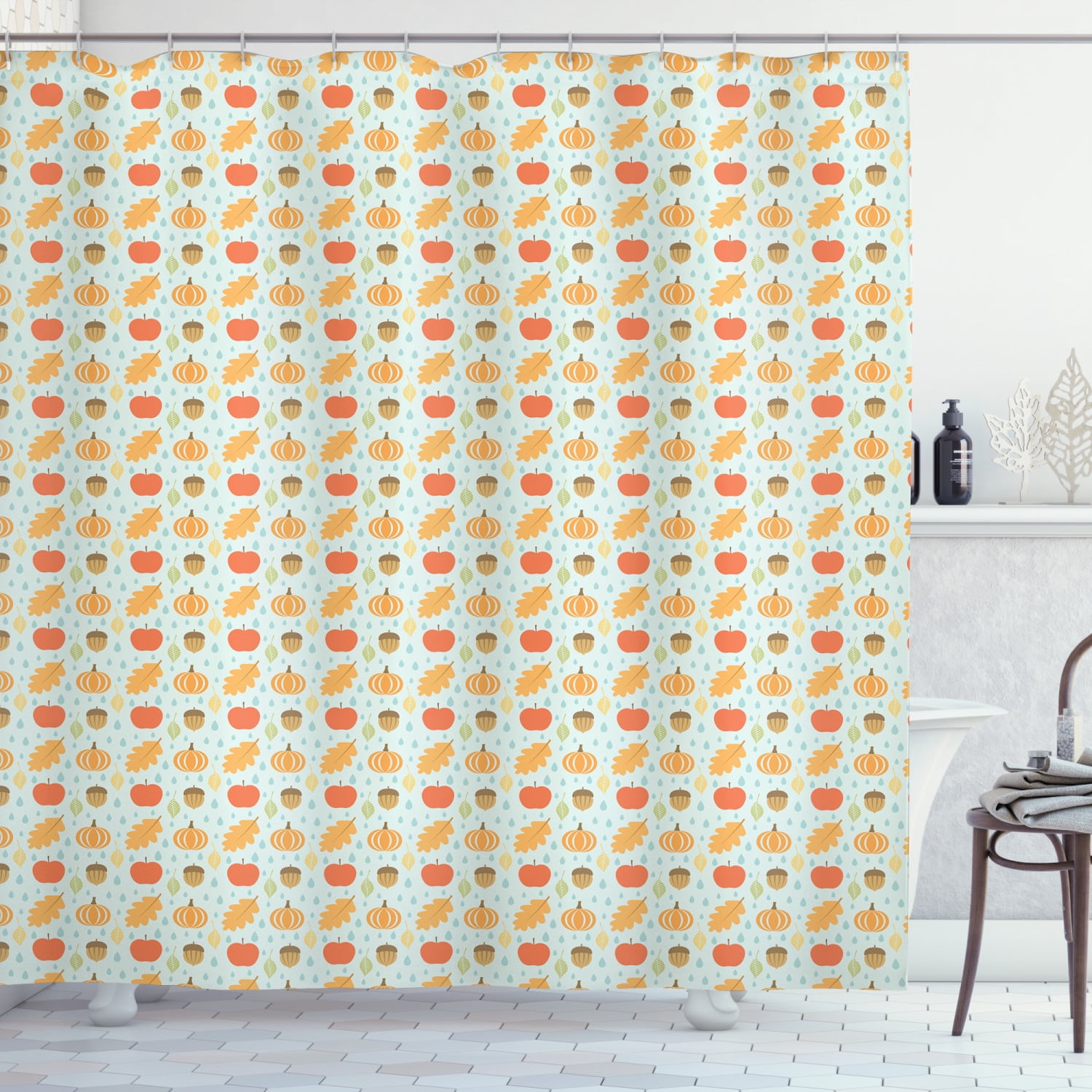 Ambesonne Acorn Shower Curtain, Doodle Leaf Pumpkin Apple, 69"Wx70"L ...