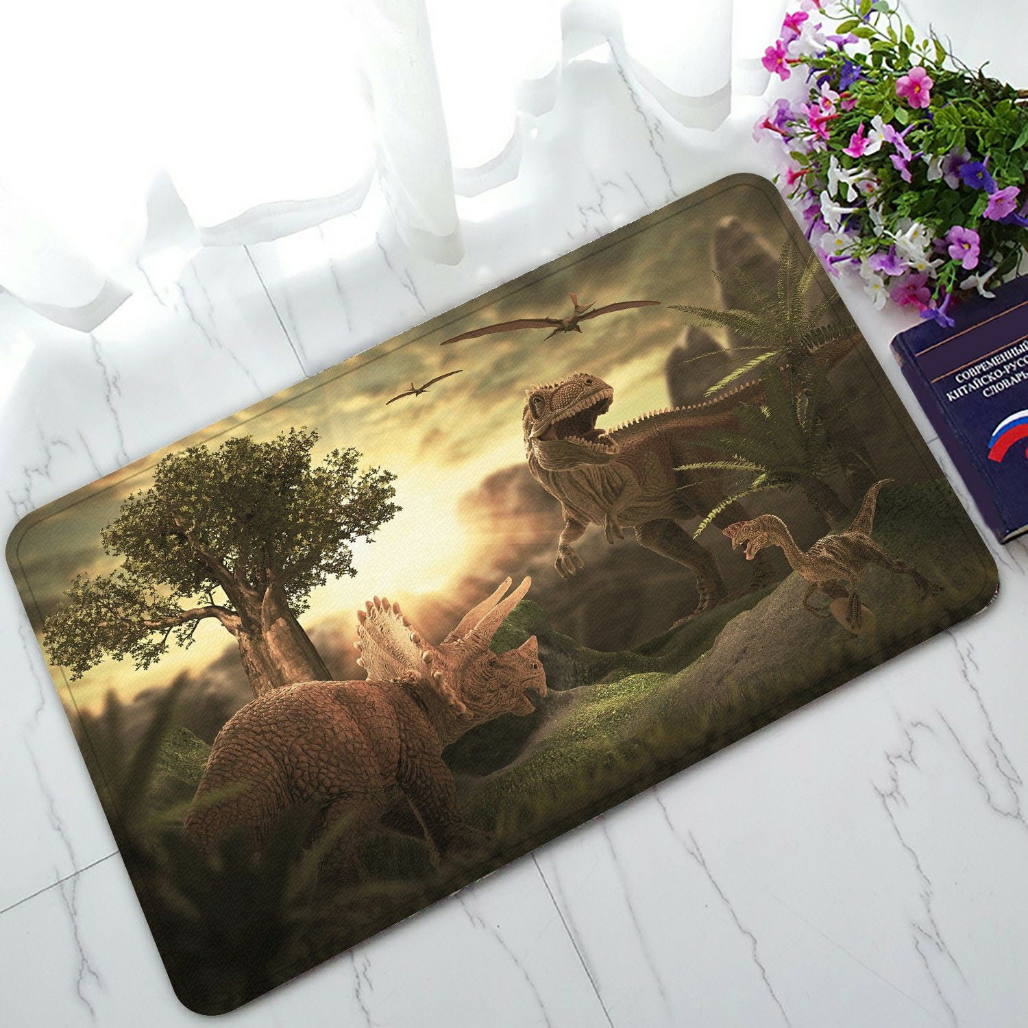 ECZJNT scene of the giant dinosaur destroy the park Doormat Bath Mat ...