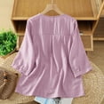 Asgosdo Women Fall Tops Cotton Linen Button Down Crew Neck 3/4 Sleeve ...