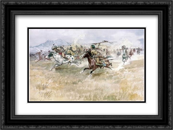Indian Ambush 2x Matted 24x18 Black Ornate Framed Art Print by Russell ...