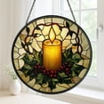 Christmas Candle and Holly Stained Glass Suncatcher, Holiday Window ...
