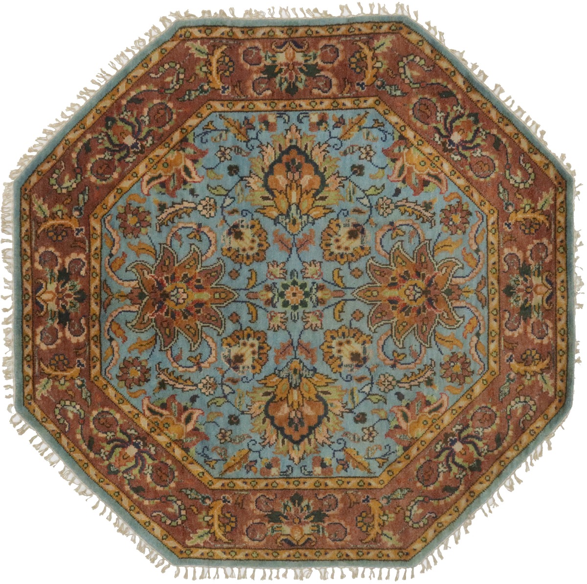 Blue & Rust Floral 6X6 Oushak Oriental Octagon Rug - Walmart.com